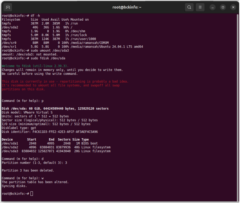 How To Expand Ubuntu 24.04 LTS File System Volume On VM Ware - bckinfo.com